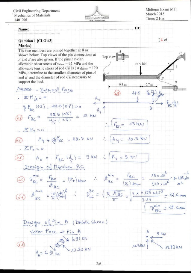 Mechanics of materials (Midterm Exam) | PDF