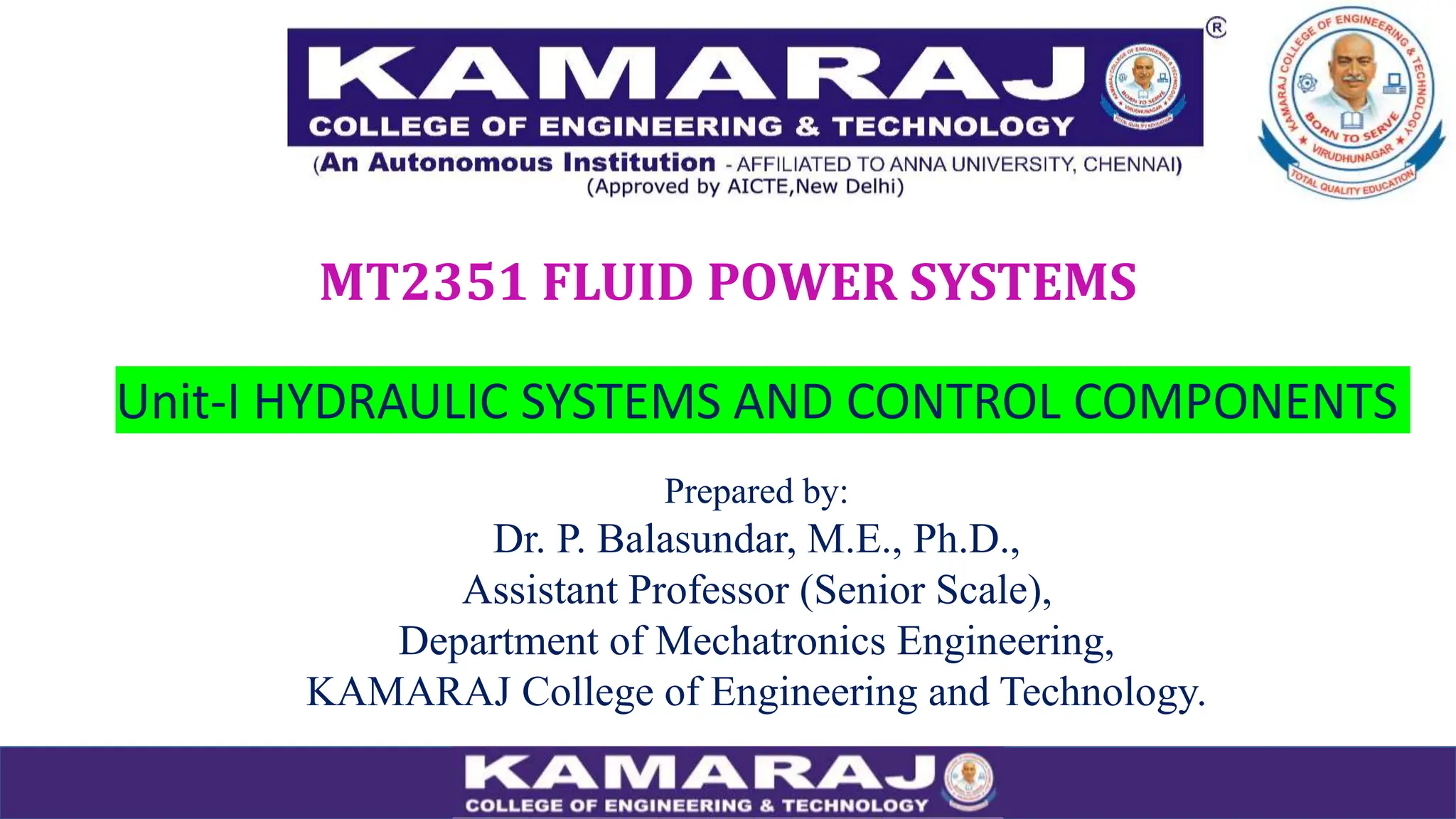 Hydraulic Systems and Control Components | PPT