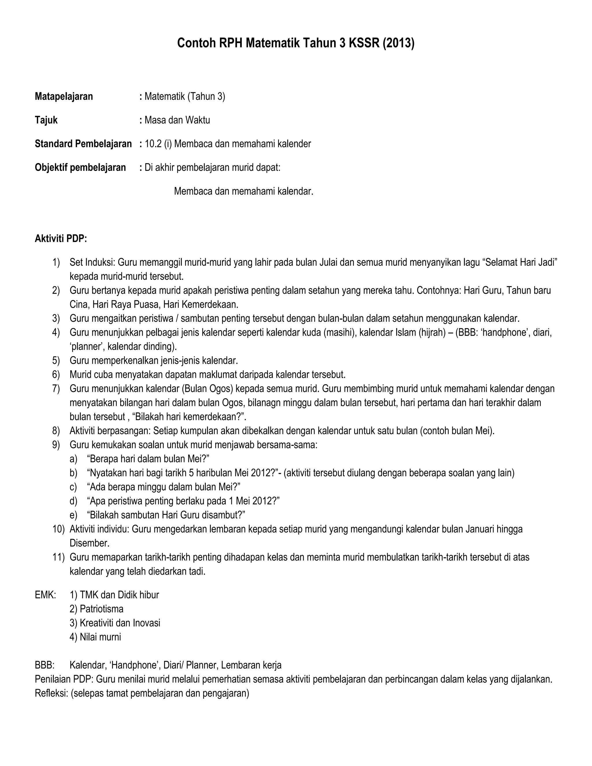 Mt3 contoh rph | DOCX