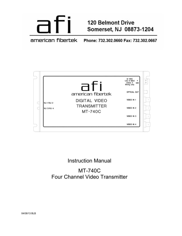 American Fibertek MT740C User Manual | PDF