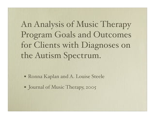 Music Therapy with Autism Spectrum Disorders: Review of Research | PDF