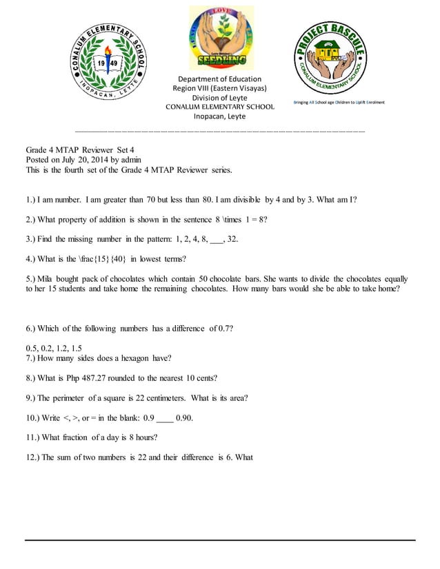 Mtap 4 problem set #4 | DOCX | Educational Assessment | Education