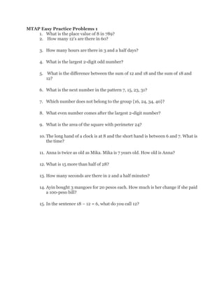 MTAP Easy Practice Problems 1-15 | PDF