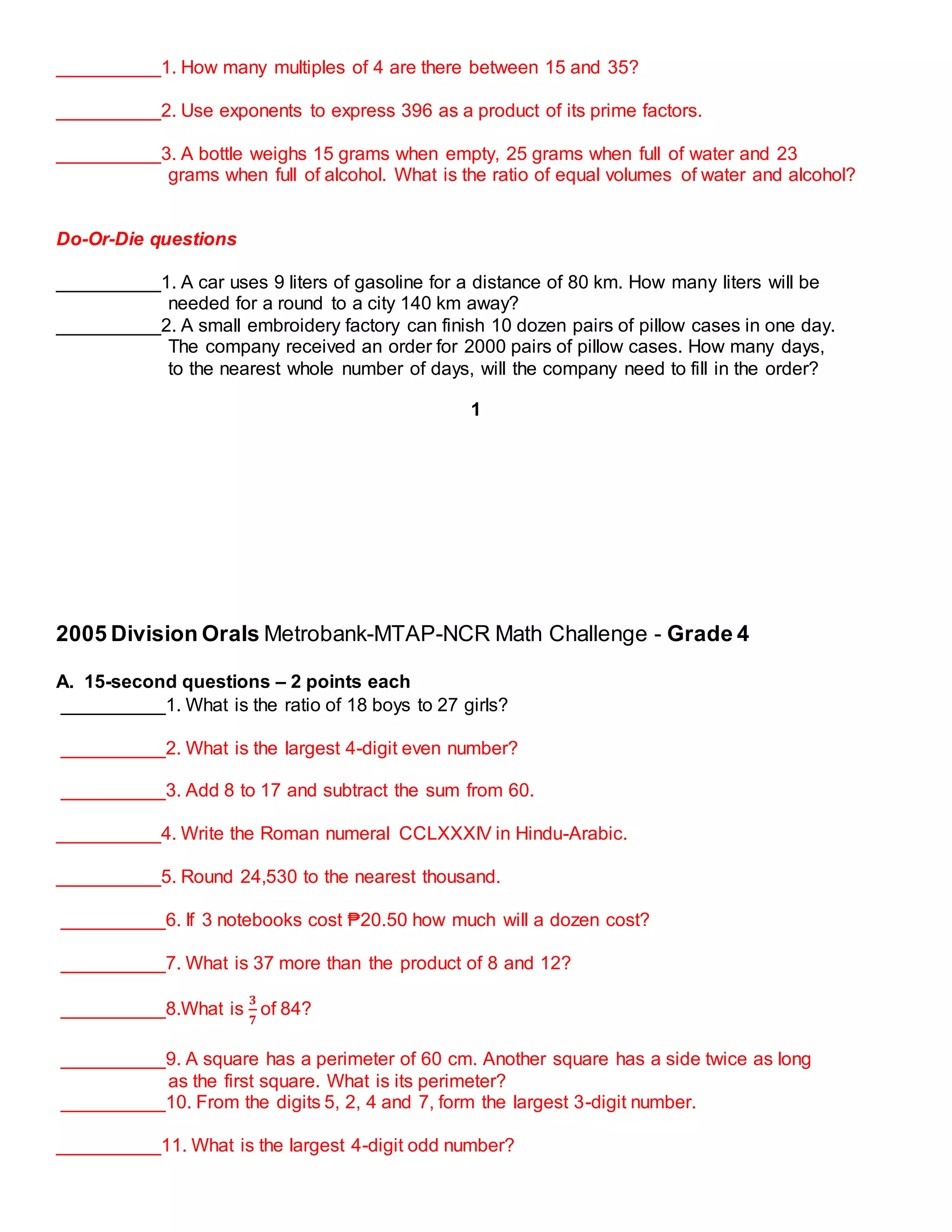 MTAP REVIEWER Grade 4...part 1 | DOCX