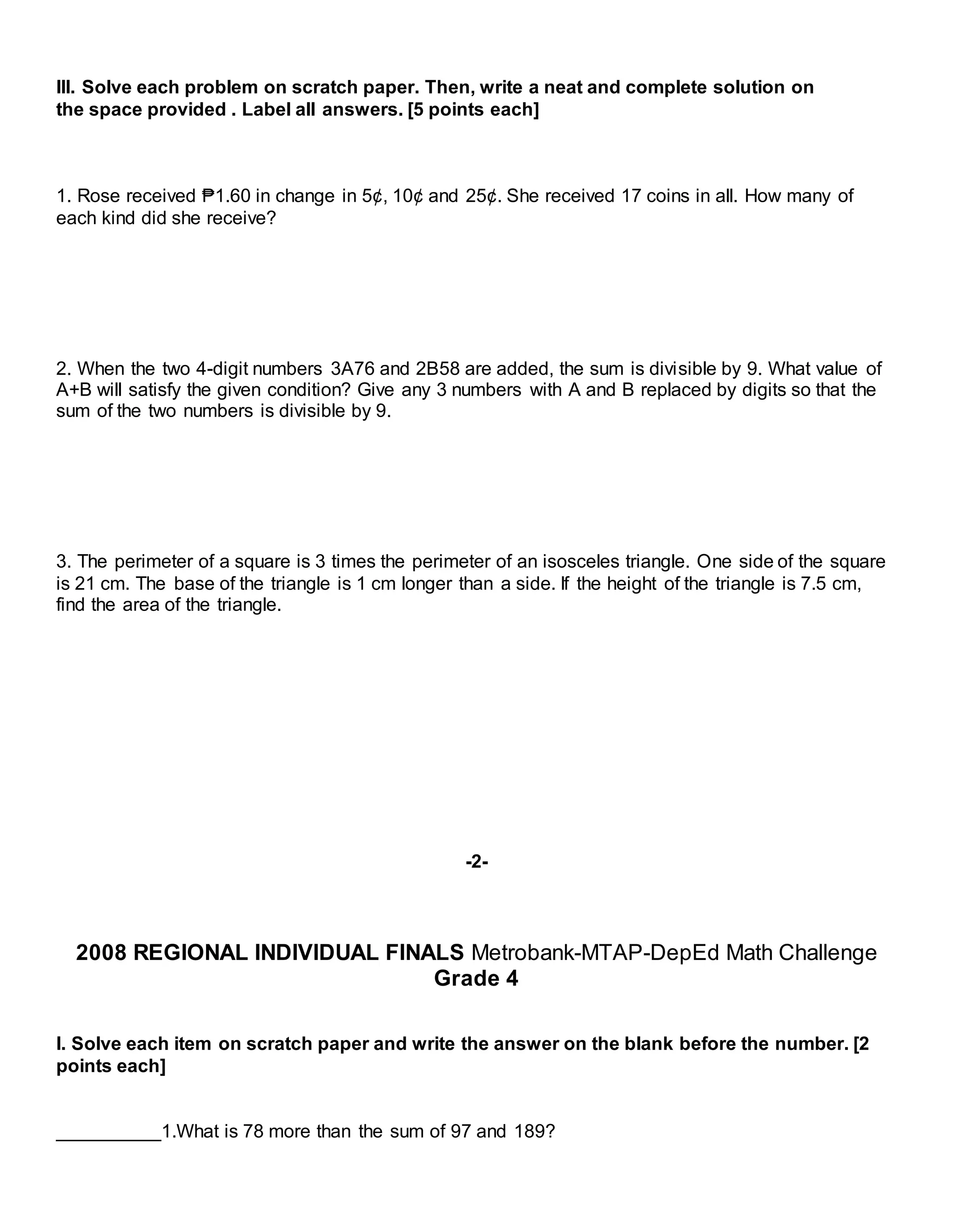 MTAP REVIEWER Grade 4...part 1 | DOCX