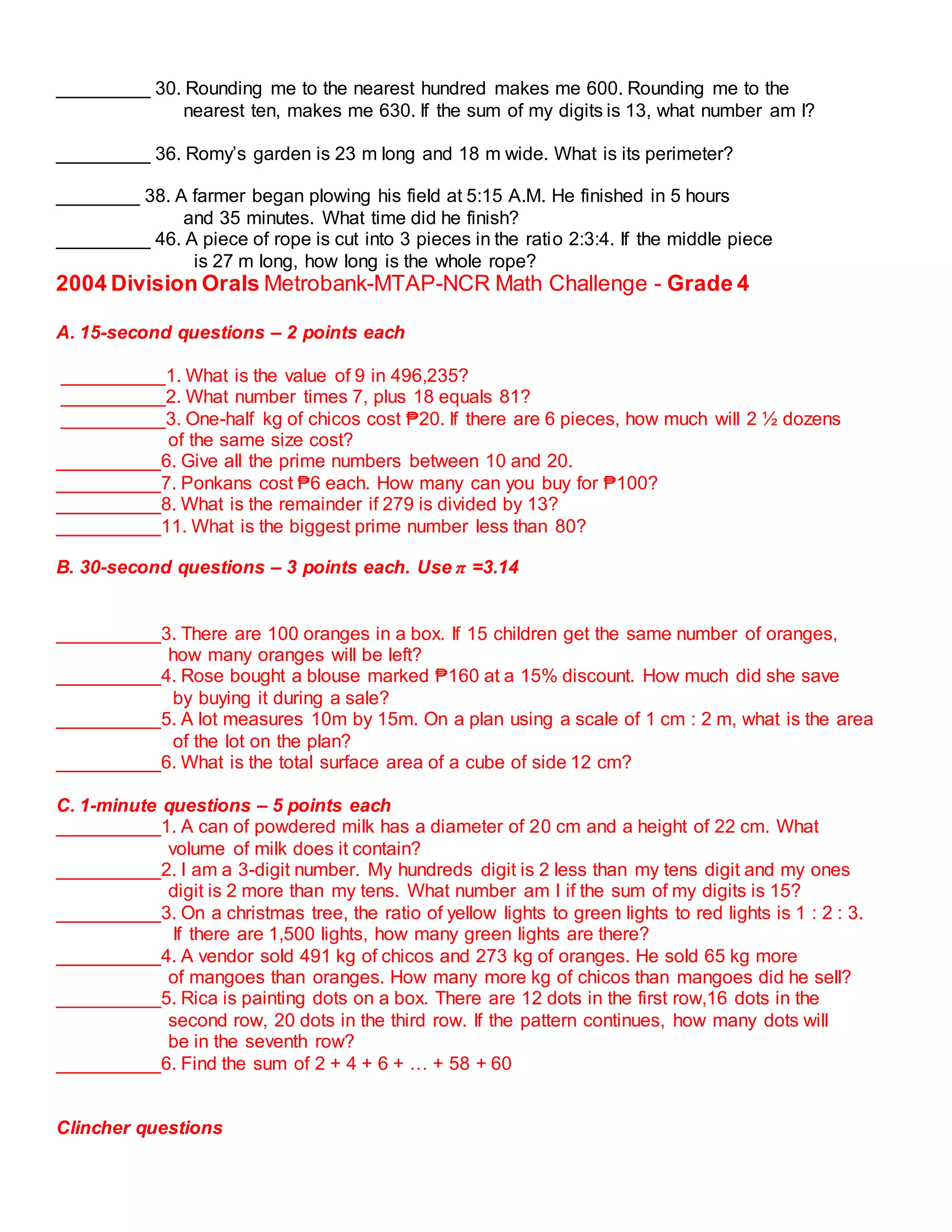 MTAP REVIEWER Grade 4...part 1 | DOCX