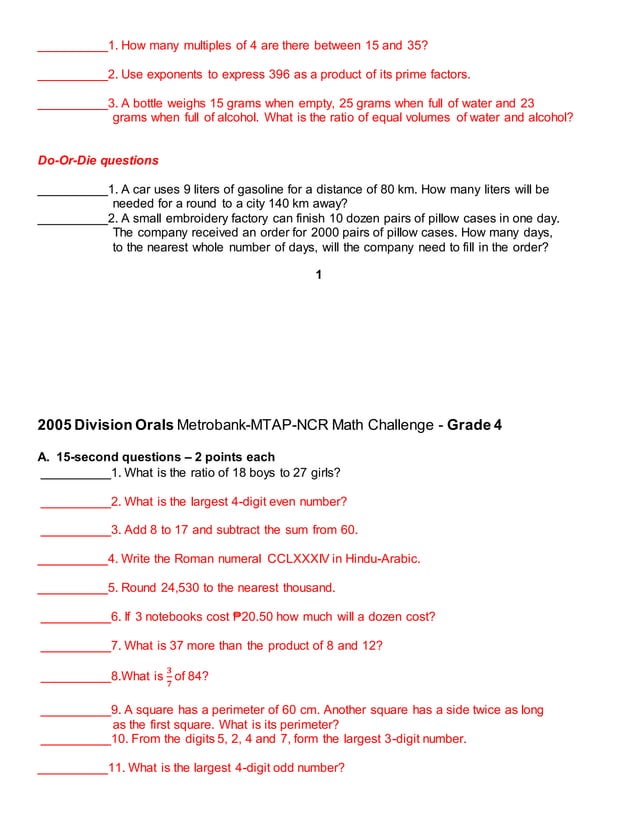 MTAP REVIEWER Grade 4...part 1 | DOCX