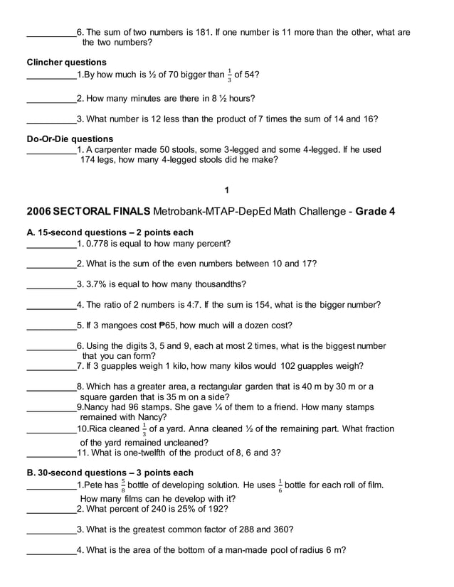 MTAP REVIEWER Grade 4...part 1 | DOCX