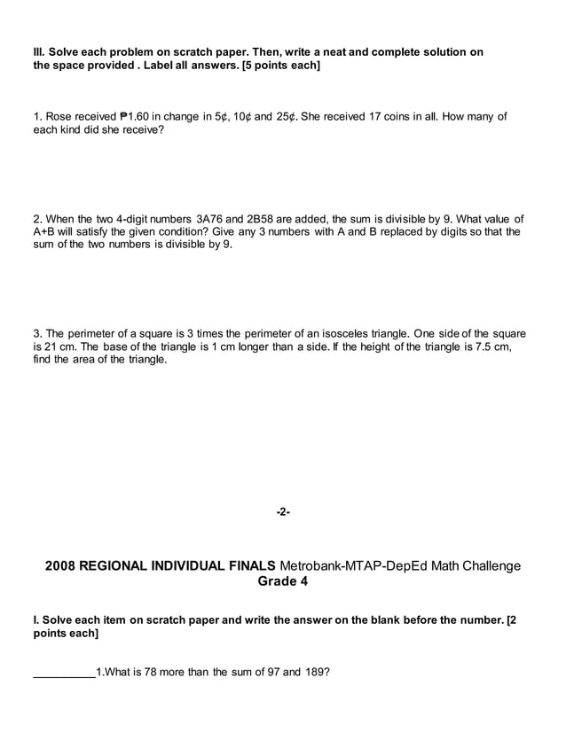 MTAP REVIEWER Grade 4...part 1 | DOCX