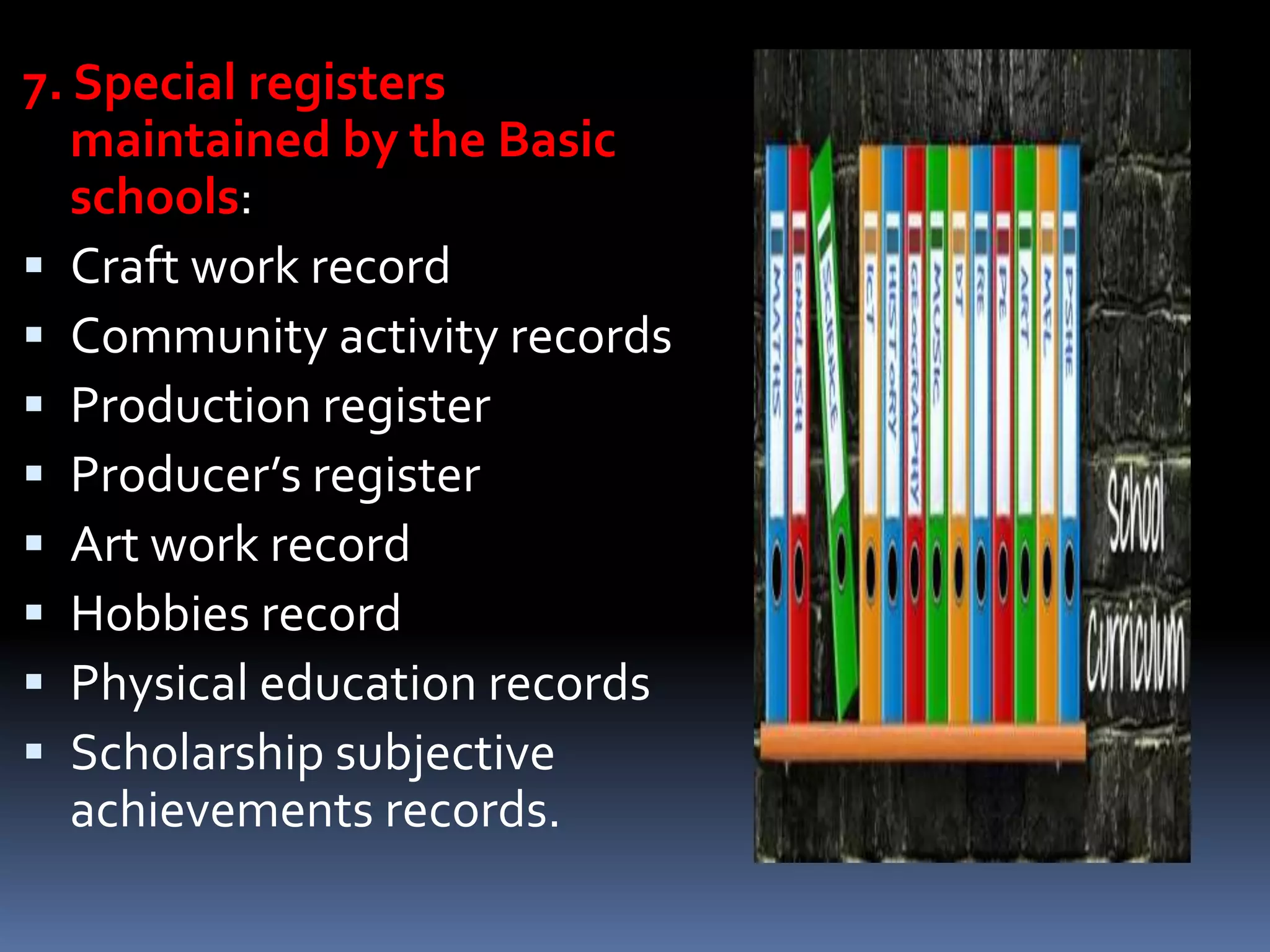 Role of a teacher in maintaining records.(Methods, Techniques ...