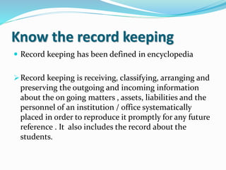 Maintenance of school records | PPTX