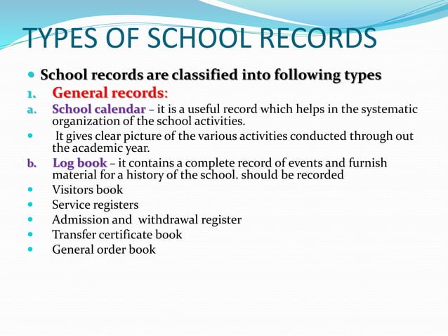 Maintenance of school records | PPTX | Secondary Education | Education