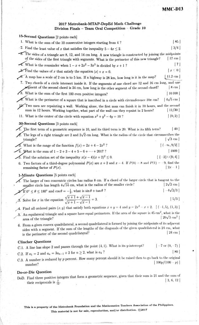 MTAP Team Oral Grade 10