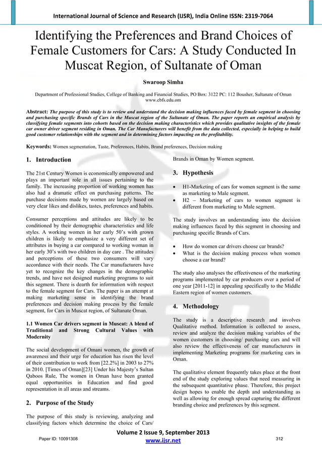 Identifying the Preferences and Brand Choices of Female Customers for ...