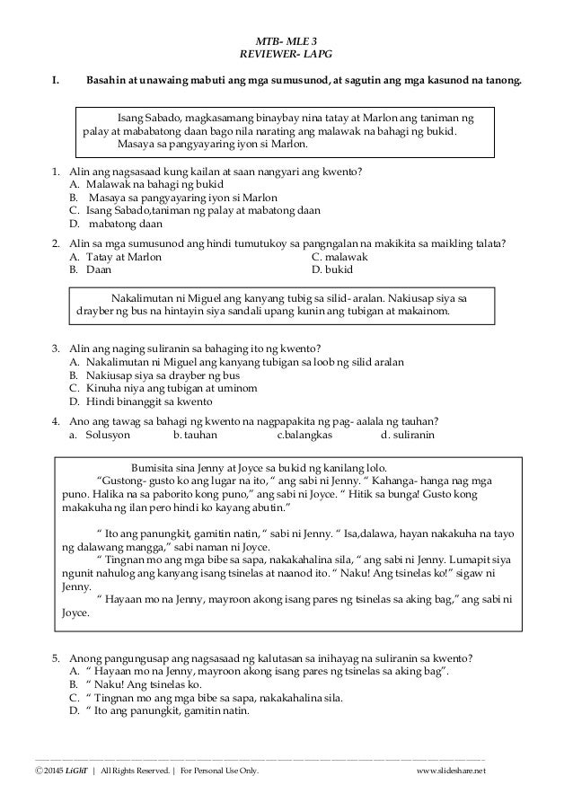 K To 12 LAPG MOTHER TONGUE BASED GRADE 3 Reviewer K To 12 LAPG MOTHER TONGUE BASED GRADE 3 Reviewer