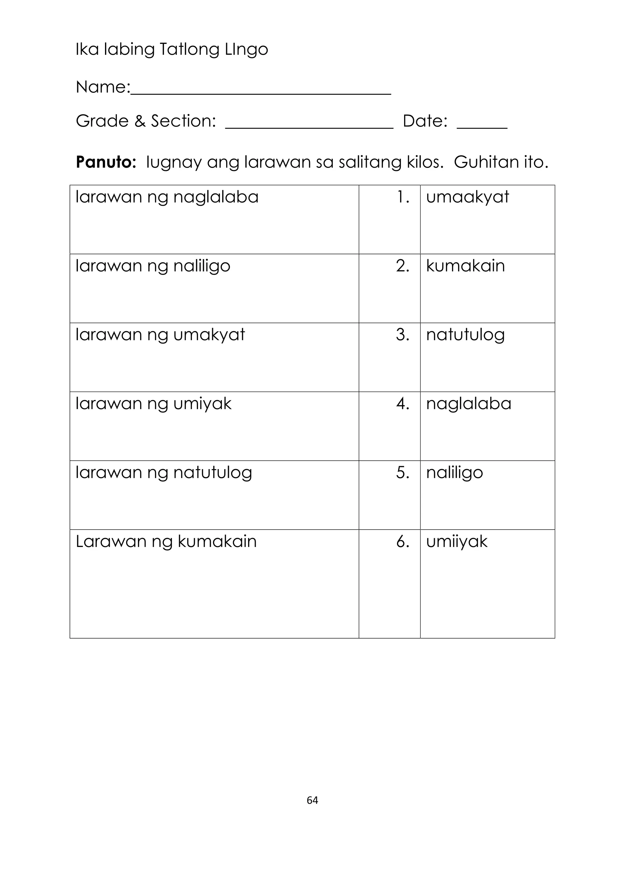 Mtb mle-tagalog-activity-sheets-q12 | PDF