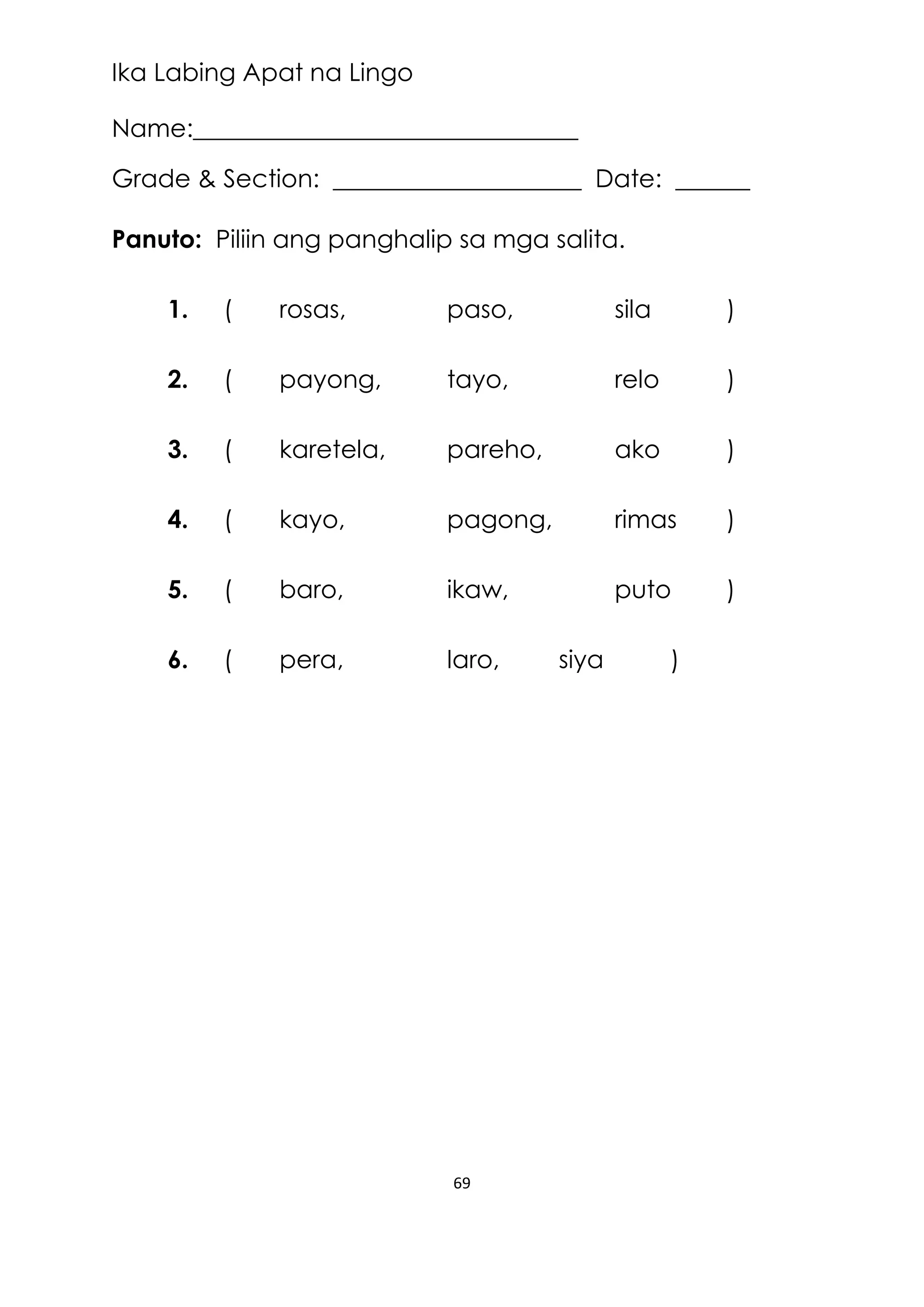 Mtb mle-tagalog-activity-sheets-q12 | PDF