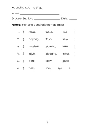 Mtb mle-tagalog-activity-sheets-q12 | PDF
