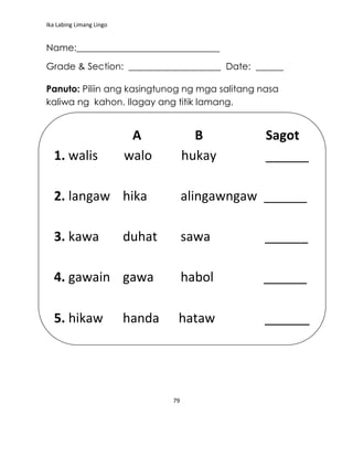 Mtb mle-tagalog-activity-sheets-q12 | PDF