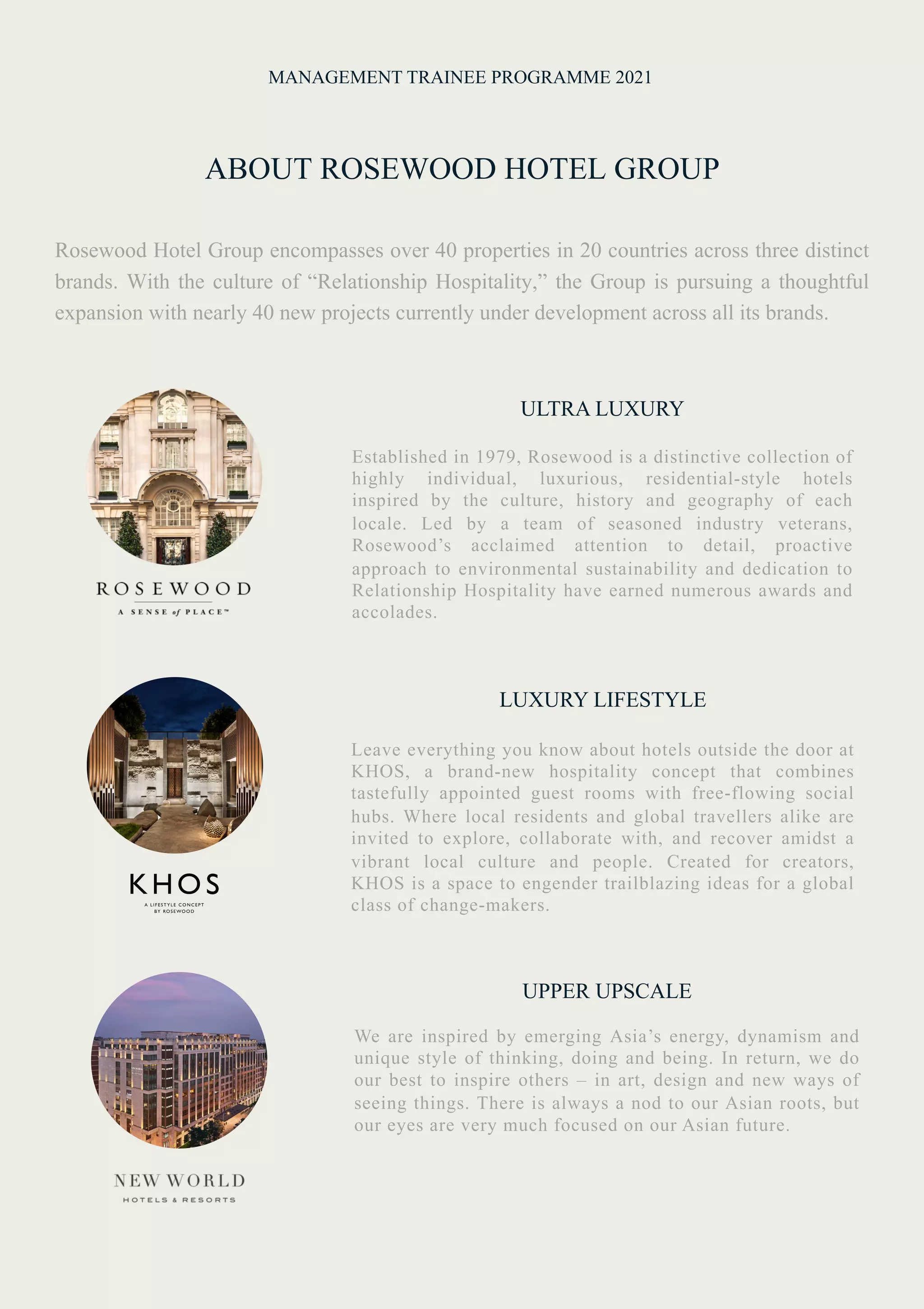 Rosewood Hotel Group Management Trainee 2021 Brochure | PDF