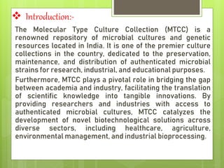 Microbial Type Culture Collection (MTCC) | PPTX
