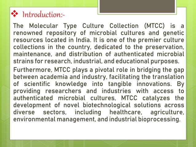 Microbial Type Culture Collection (MTCC) | PPTX