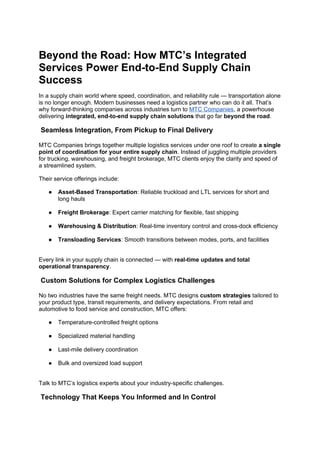Beyond the Road: How MTC’s Integrated Services Power End-to-End Supply ...