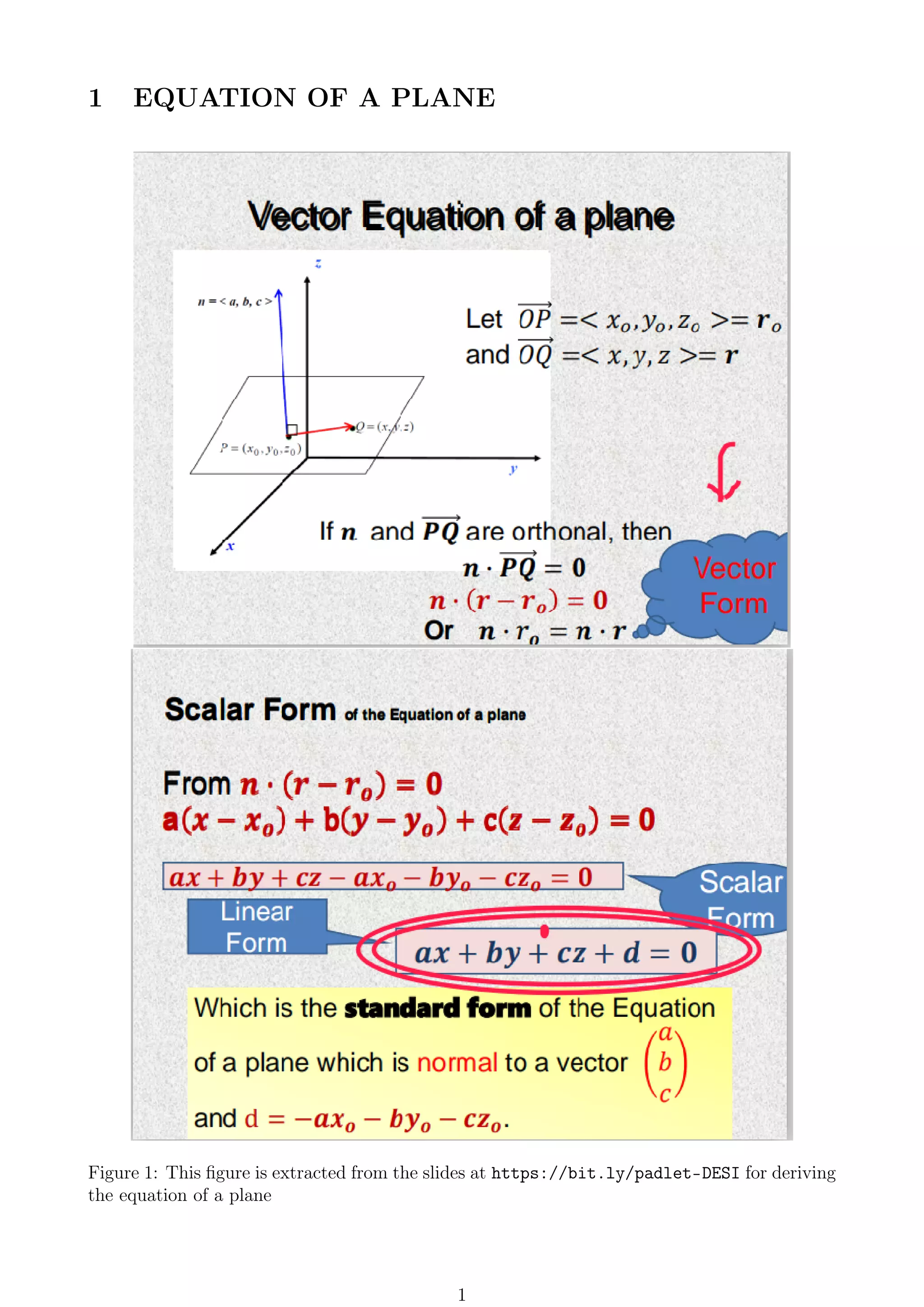 Notes on Equation of Plane | PDF