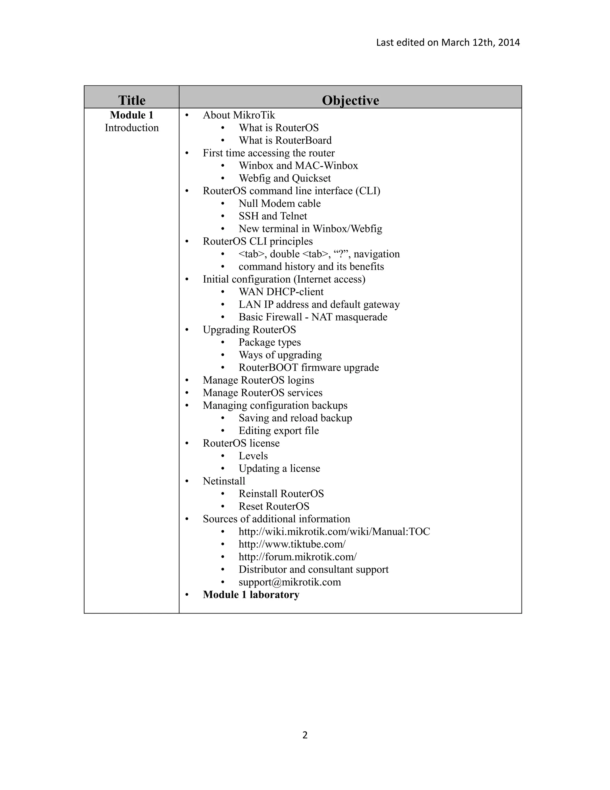MTCNA Training outline, Certified Network Associate (MTCNA) | PDF