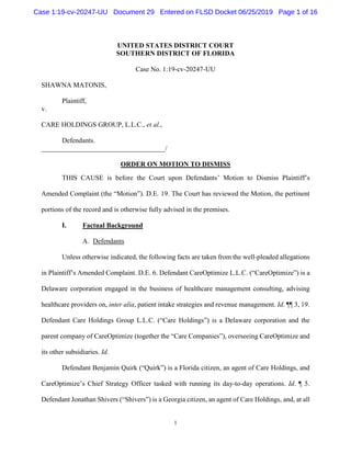 Order Denying Motion to Dismiss False Advertising & Defamation Claims | PDF