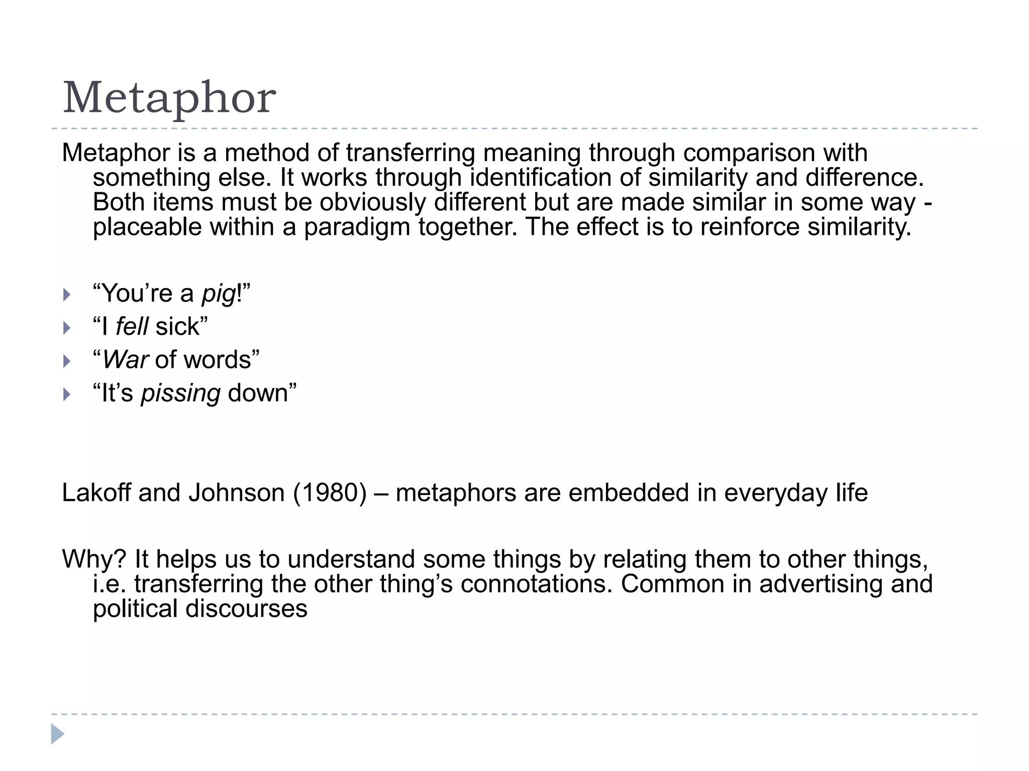 Metaphor, Metonymy and Myth in Visual Texts | PPT
