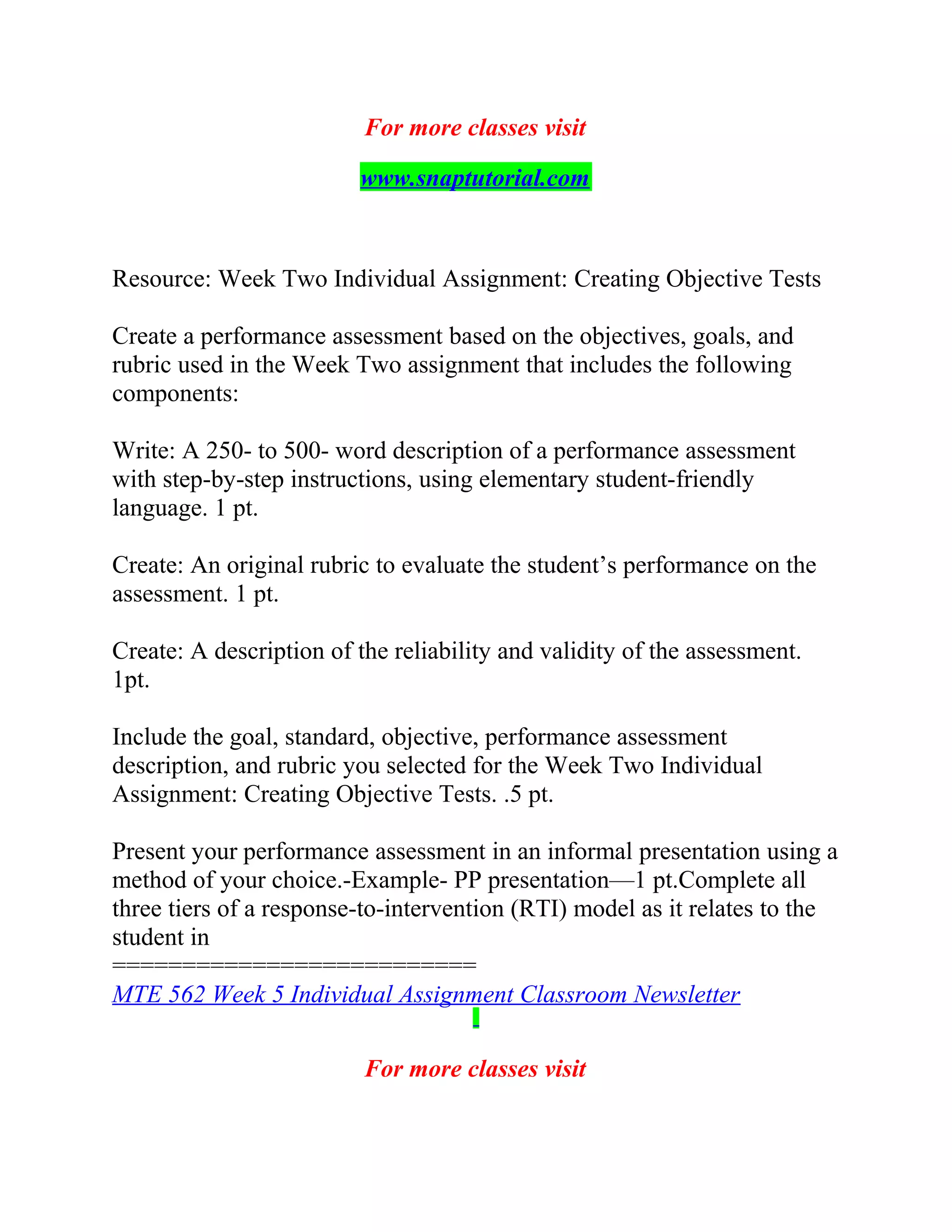 Mte 562 Massive Success / snaptutorial.com | Educational Assessment | Education