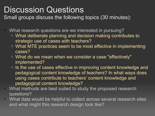 Mathematics Teacher Educators Working to Assess the Use of Case-Based ...