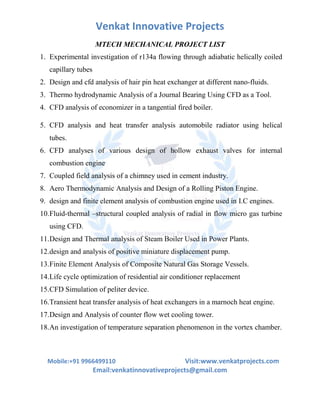 MTECH MECHANICAL PROJECTS LIST FOR .docx