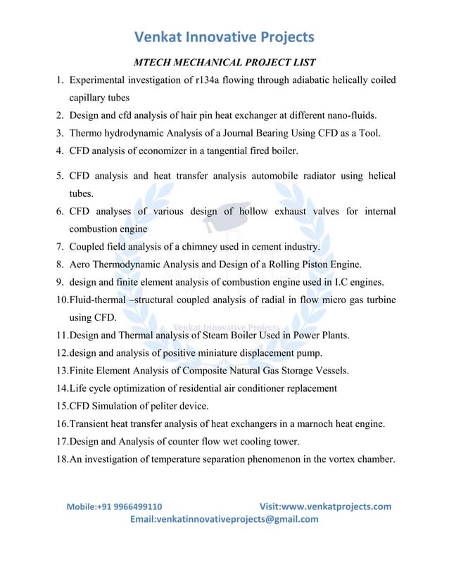 MTECH MECHANICAL PROJECTS LIST FOR .docx