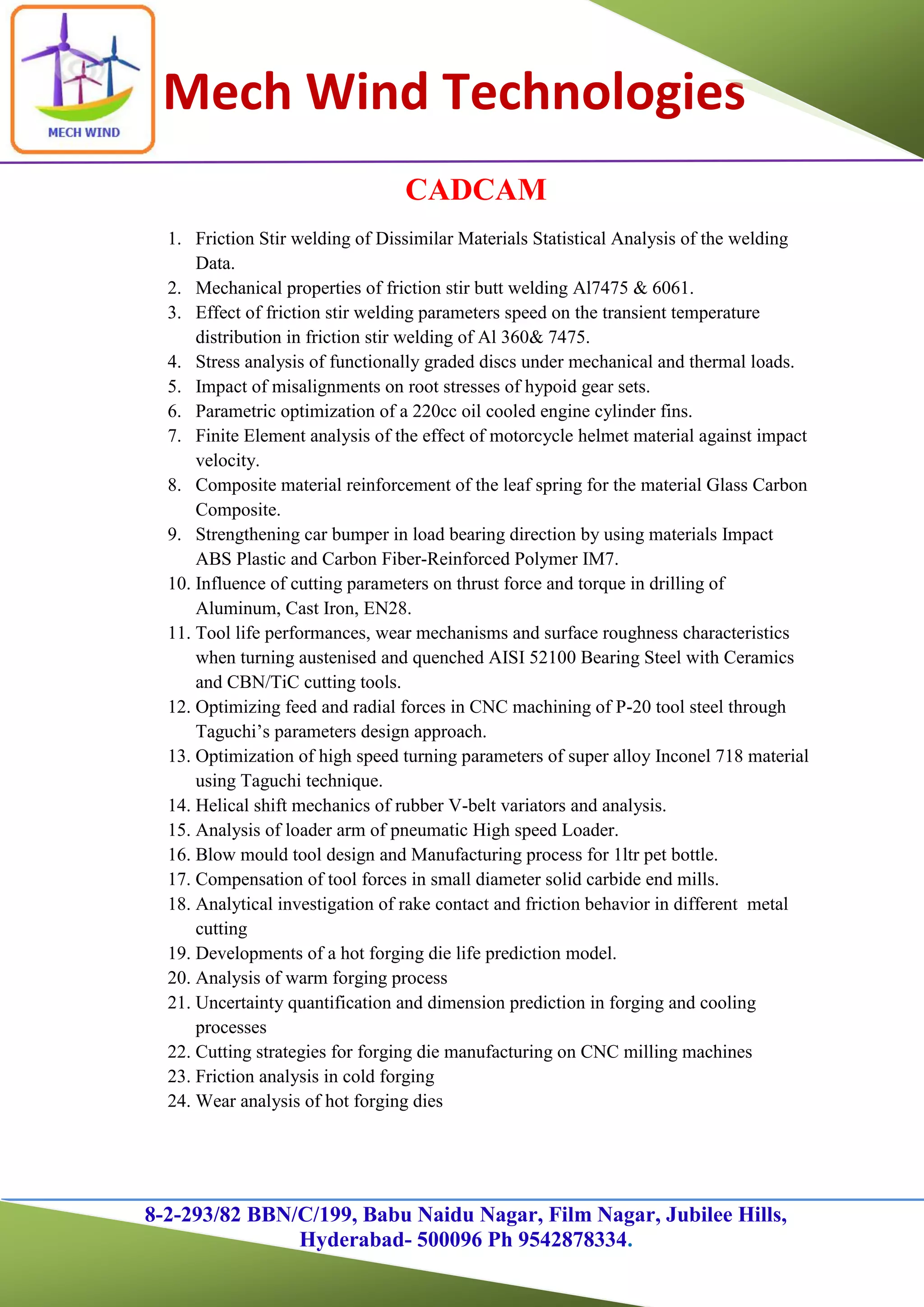 M TECH MECHANICAL LIVE PROJECTS @ MECH WIND AMEERPET | PDF