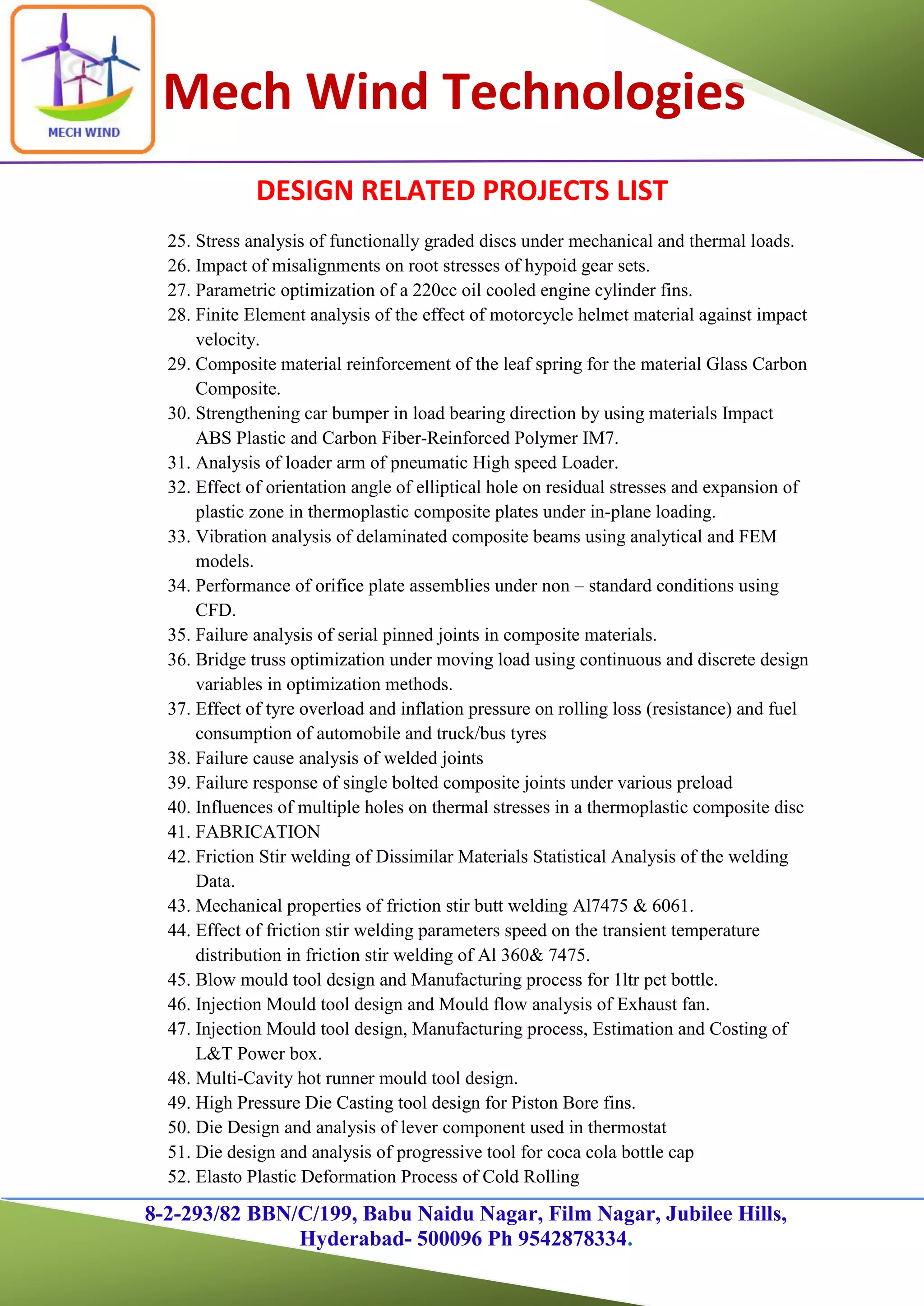 M TECH MECHANICAL LIVE PROJECTS @ MECH WIND AMEERPET | PDF