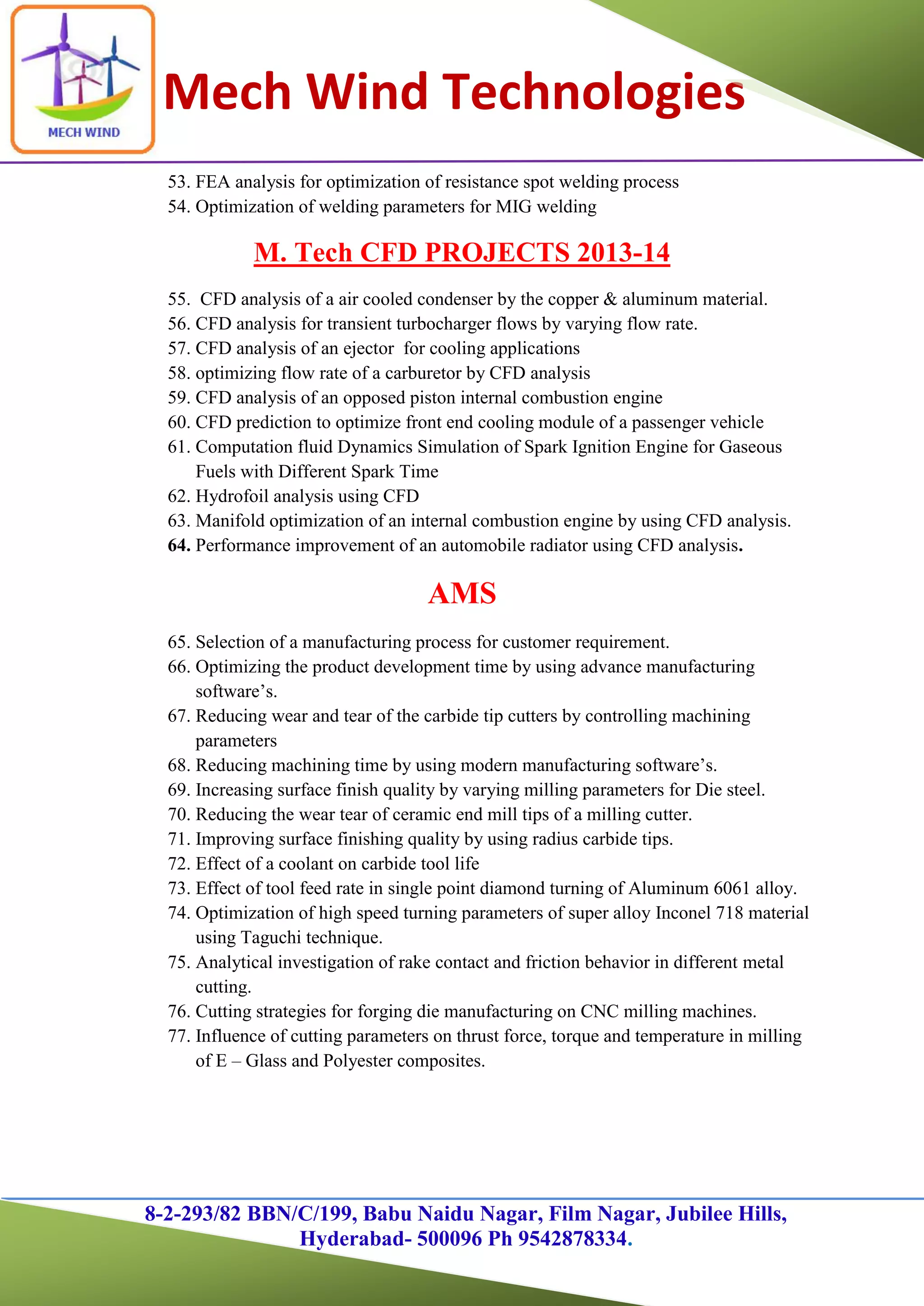 M TECH MECHANICAL LIVE PROJECTS @ MECH WIND AMEERPET | PDF