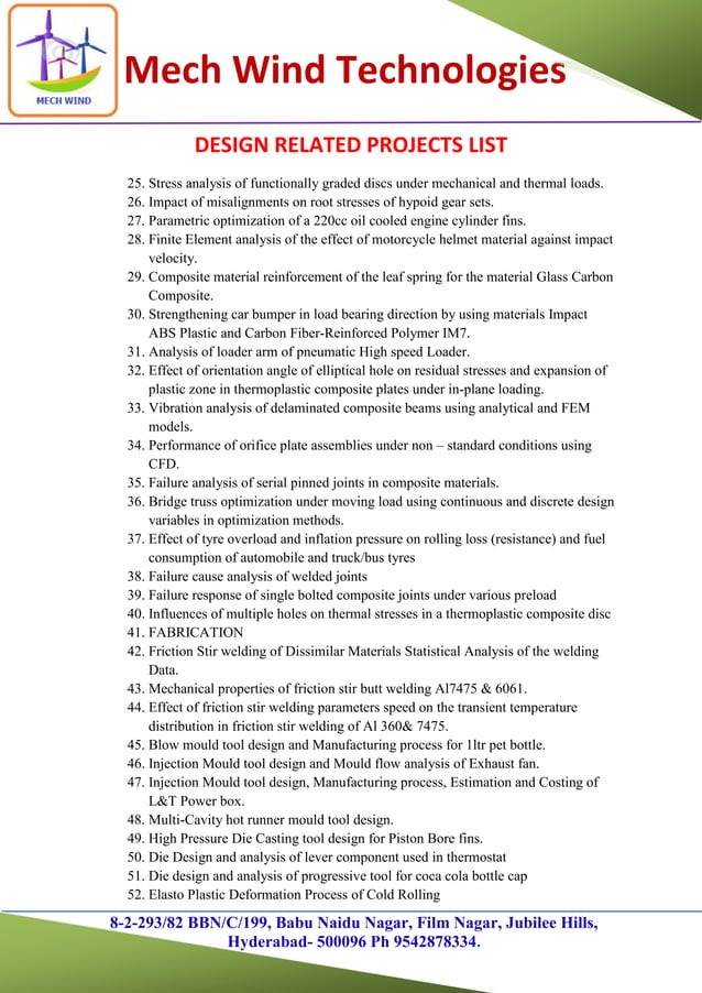 M TECH MECHANICAL LIVE PROJECTS @ MECH WIND AMEERPET | PDF