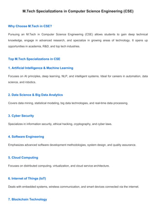 M.Tech specializations in Computer Science | PDF