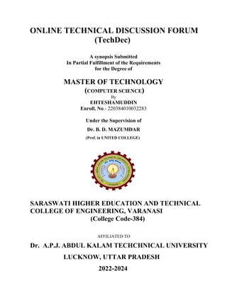 Synopsis of project of MTech - III Sem in AKTU | PDF