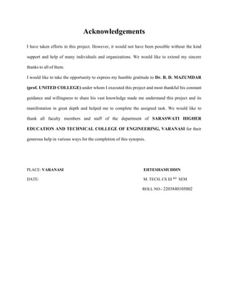 Synopsis of project of MTech - III Sem in AKTU | PDF