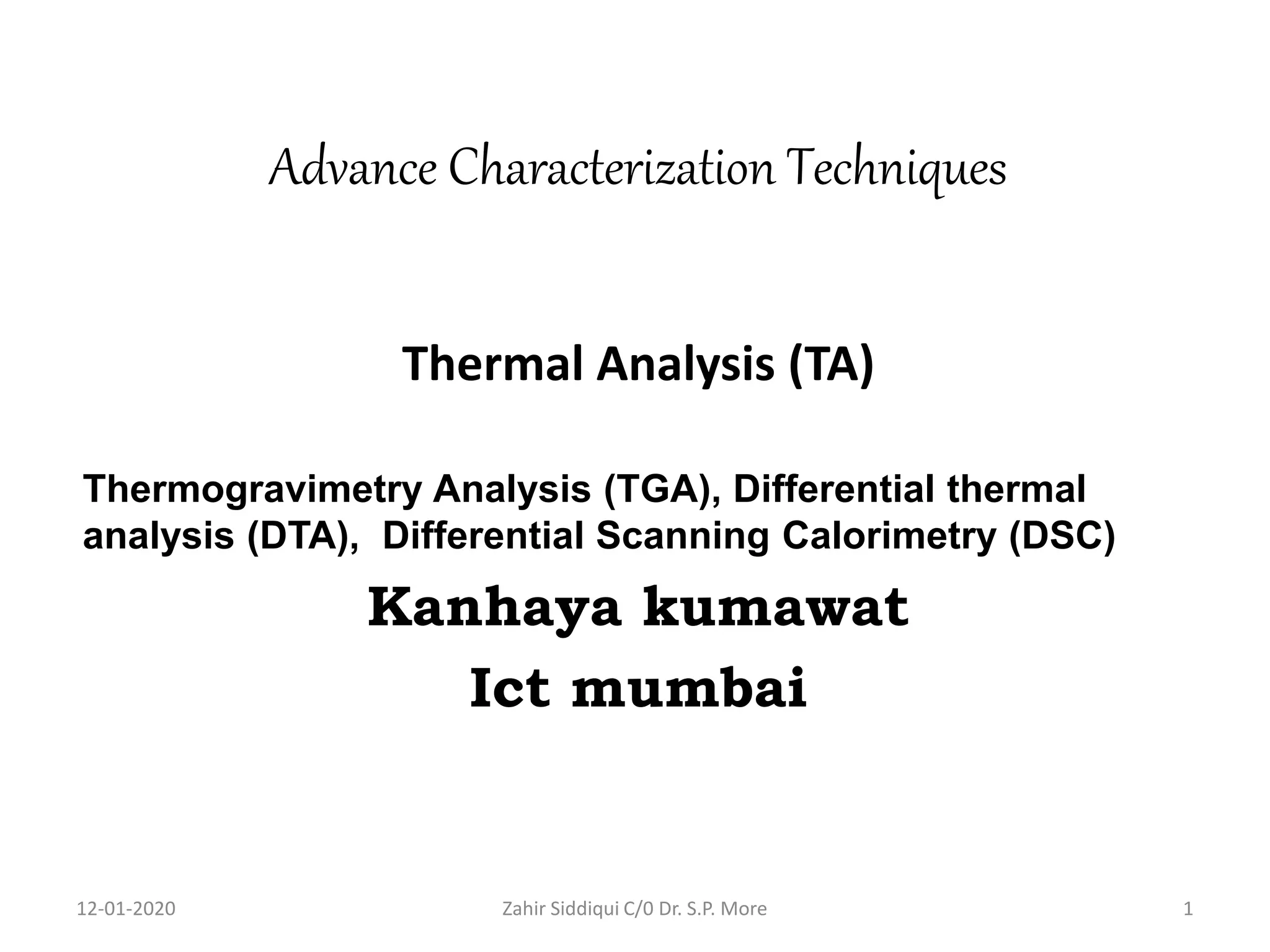 Thermal Analysis TA, TGA, DSC, DTA | PPTX