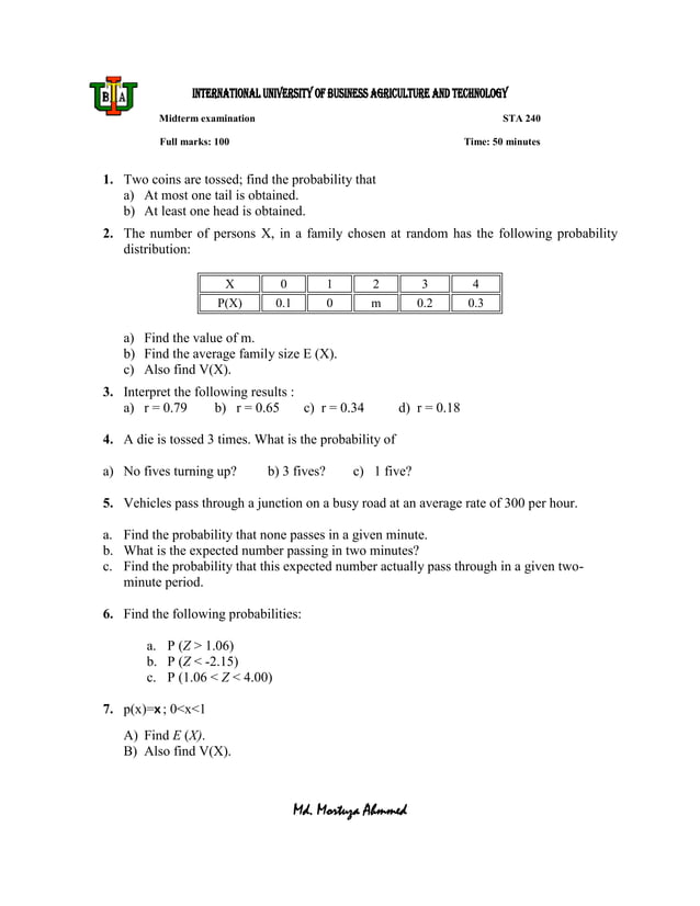 Exam Questions on Basic Statistics | PDF