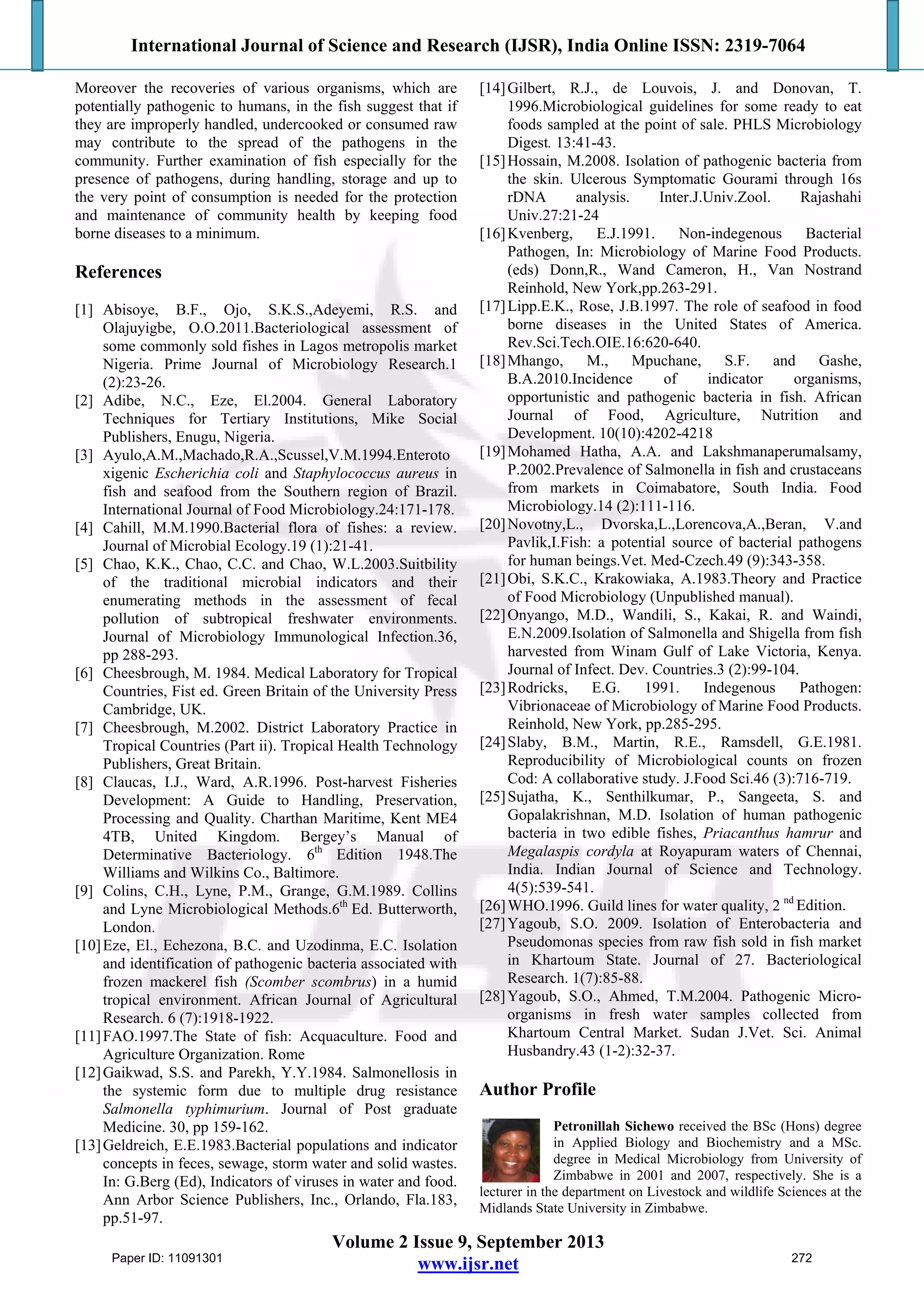 Isolation and Identification of Pathogenic Bacteria in Edible Fish: A ...