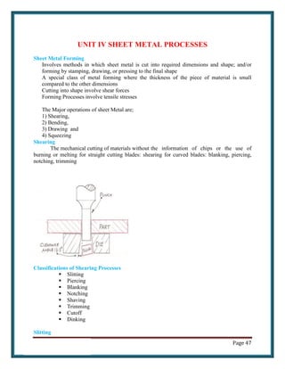 Manufacturing Technology 1 full unit notes | PDF