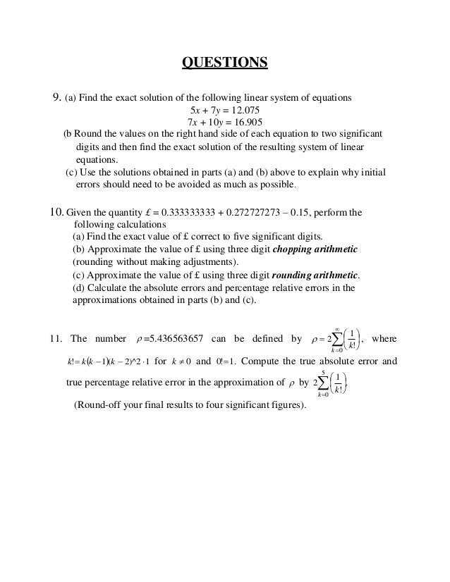 NUMERICAL METHODS 1 TUTORIAL QUESTIONS