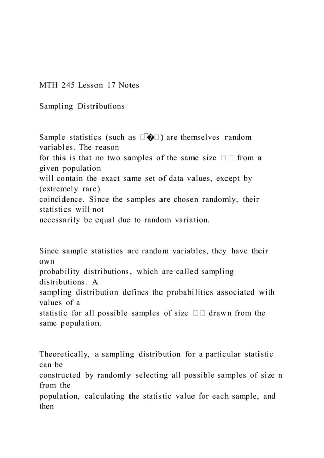 Mth 245 lesson 17 notes sampling distributions sam | DOCX