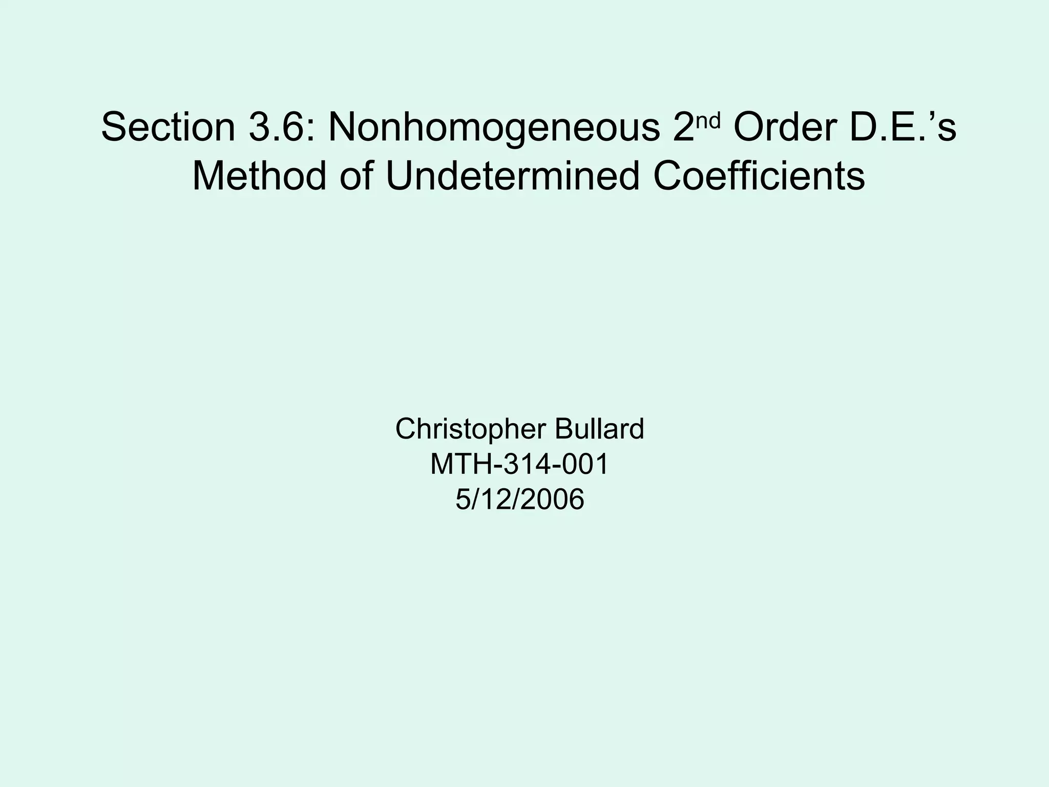 Differential Equations Lecture Non Homogeneous Linear Differential