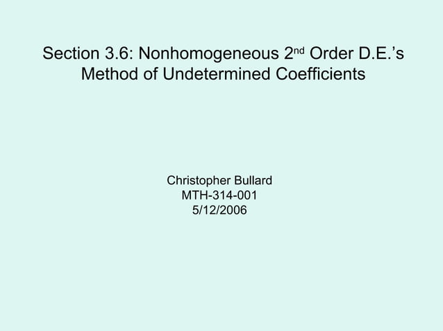 Differential Equations Lecture Non Homogeneous Linear Differential Equations Ppt